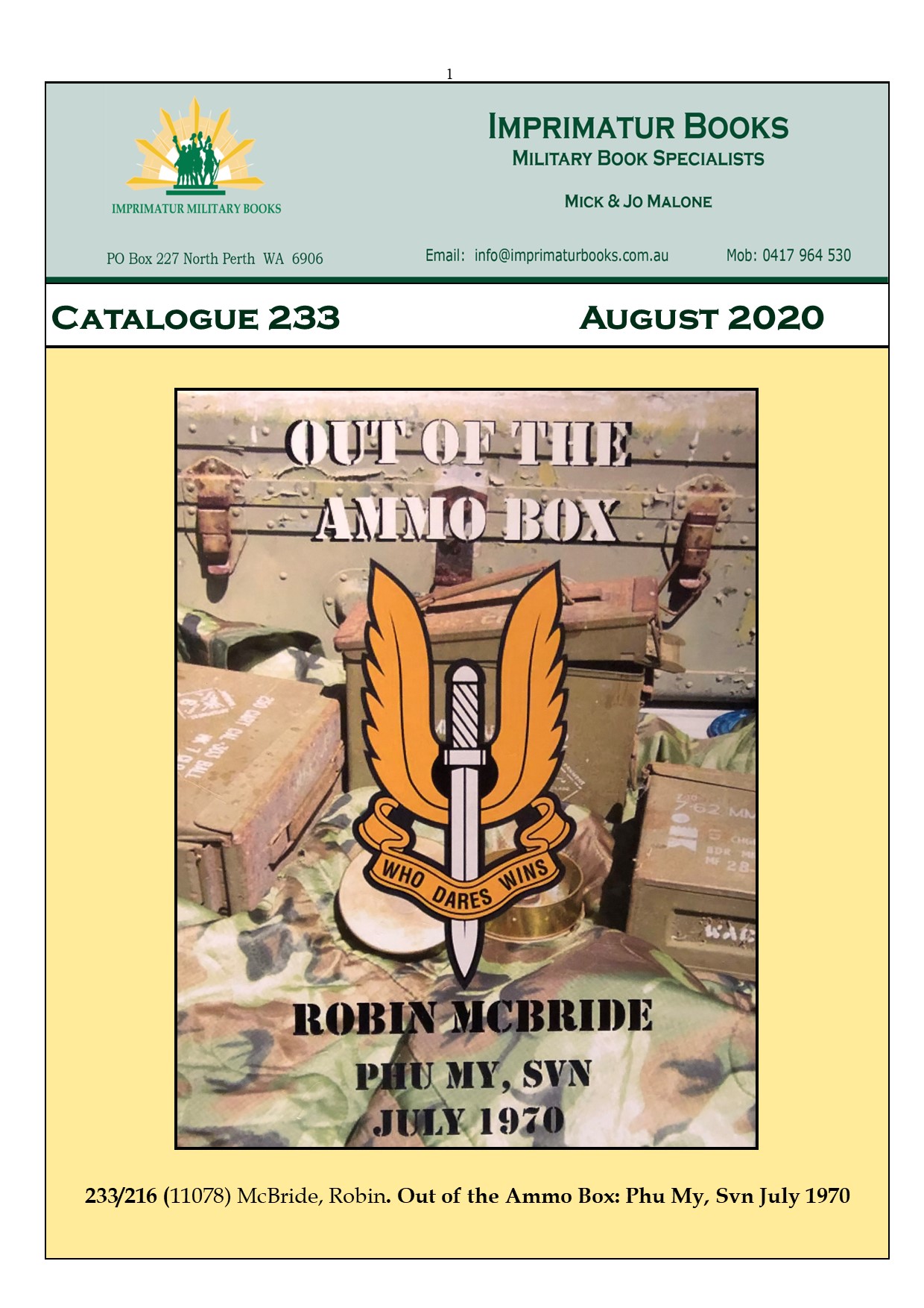 Lockdown List #233 - Imprimatur Books